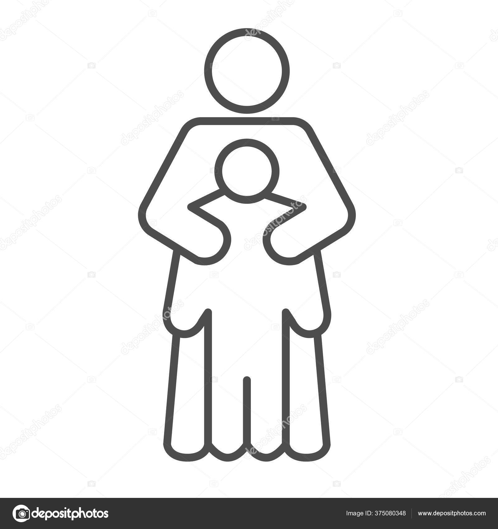 Mom protecting her child thin line icon, 1st June children protection ...