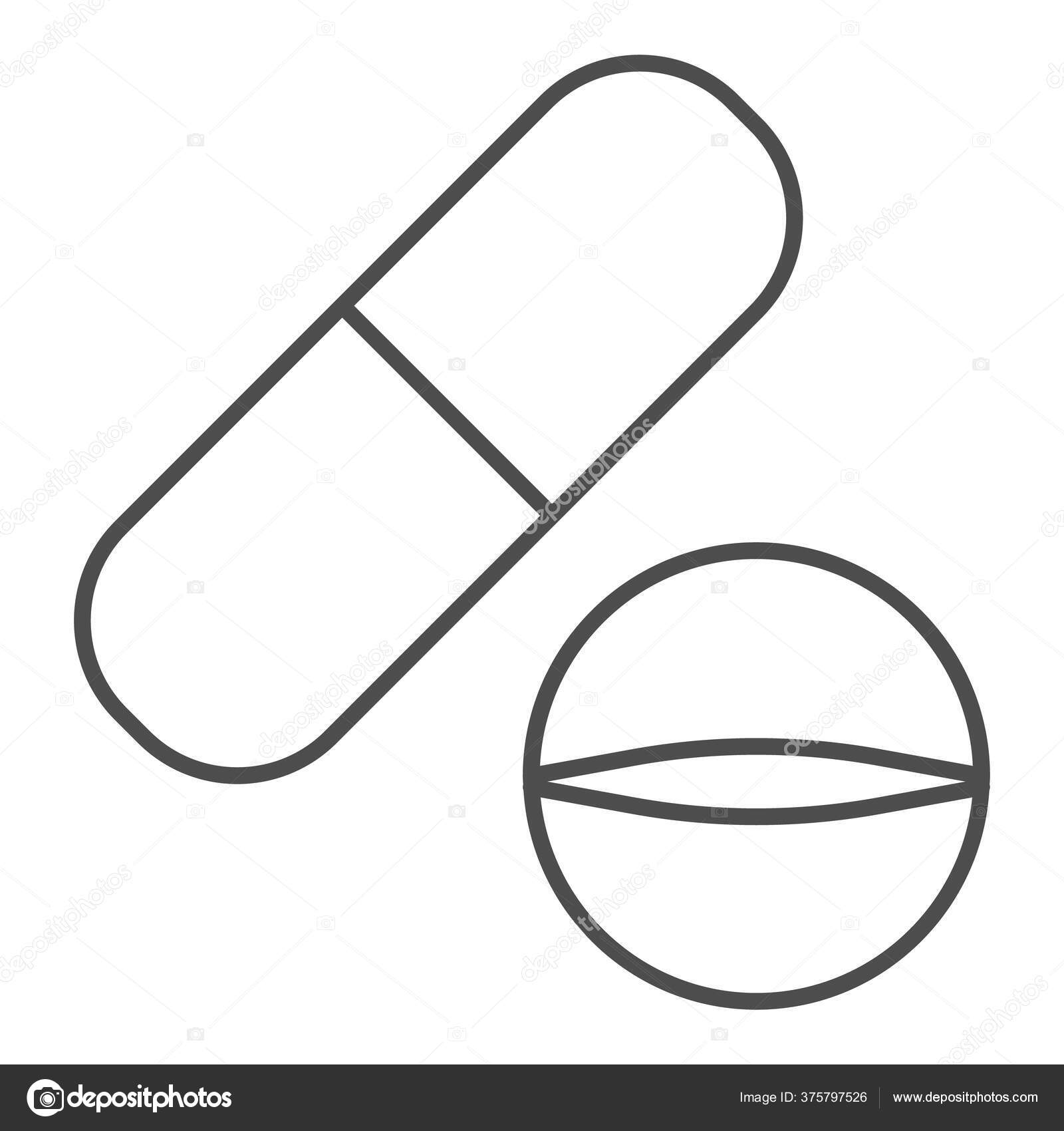Tablet and capsule thin line icon. Pills vector illustration isolated ...