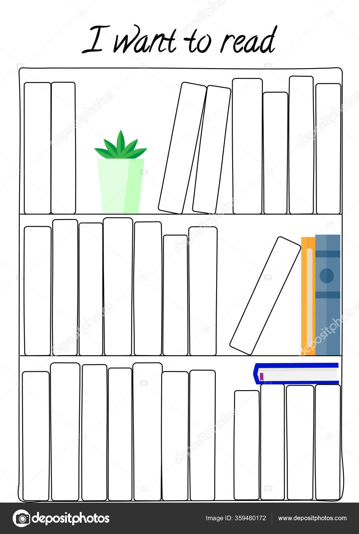 Vector Illustration Printable Shelf Books White Background Minimalist ...