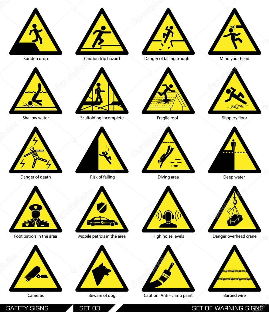 Set of safety signs. Caution signs. — Stock Vector © dejanj02 #132238478