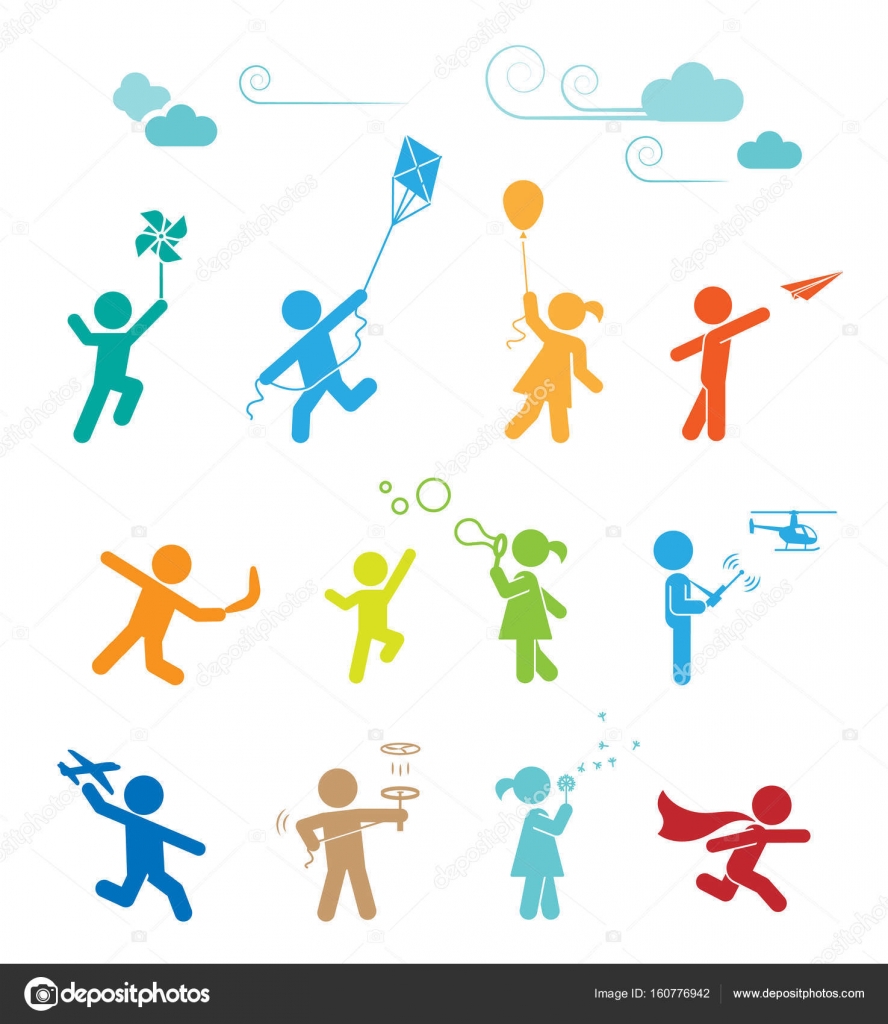 Set of pictograms representing children playing and having fun. ⬇ ...