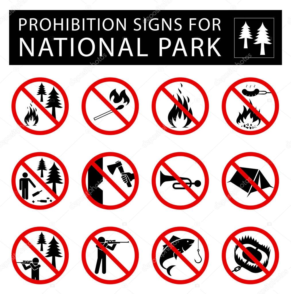 Zestaw znaki zakazu dla Parku Narodowego — Grafika wektorowa © dejanj02 ...