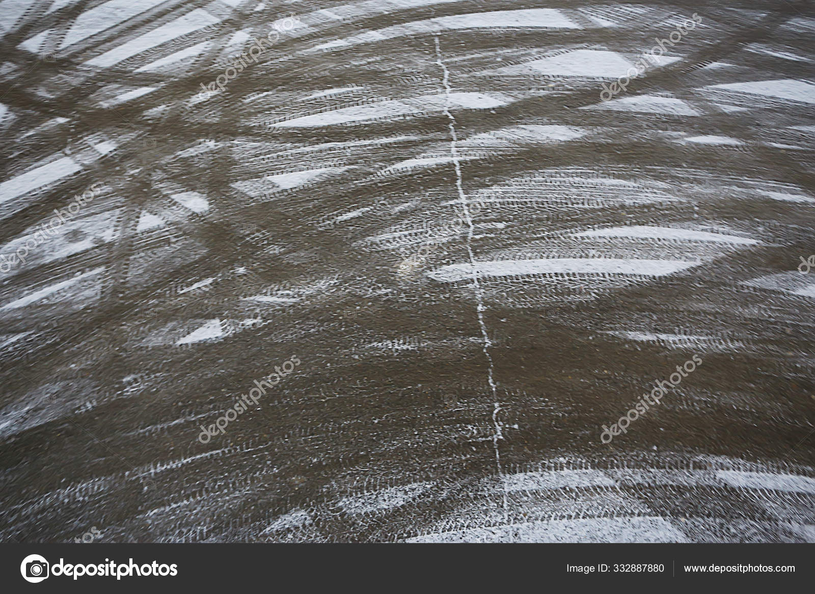 Tire Tracks Snow Road Texture Winter Road Ice Motor Transport Stock ...