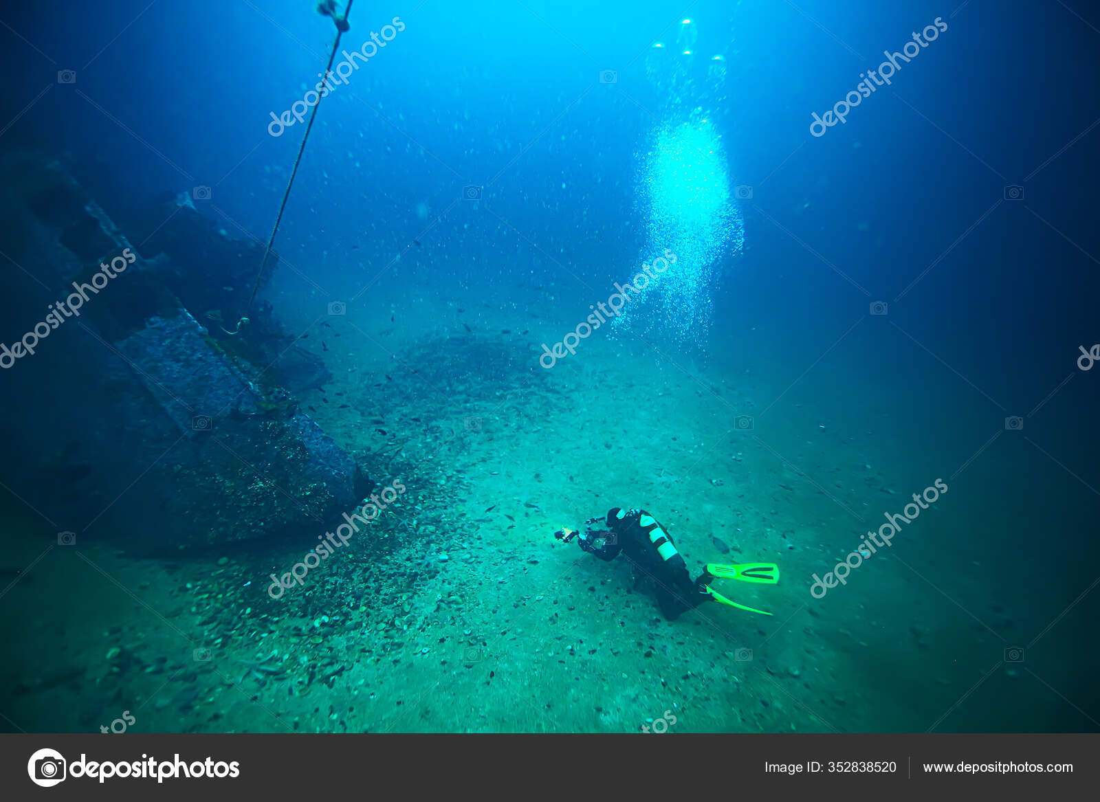 Shipwreck Diving Landscape Water Old Ship Bottom Treasure Hunt Stock ...