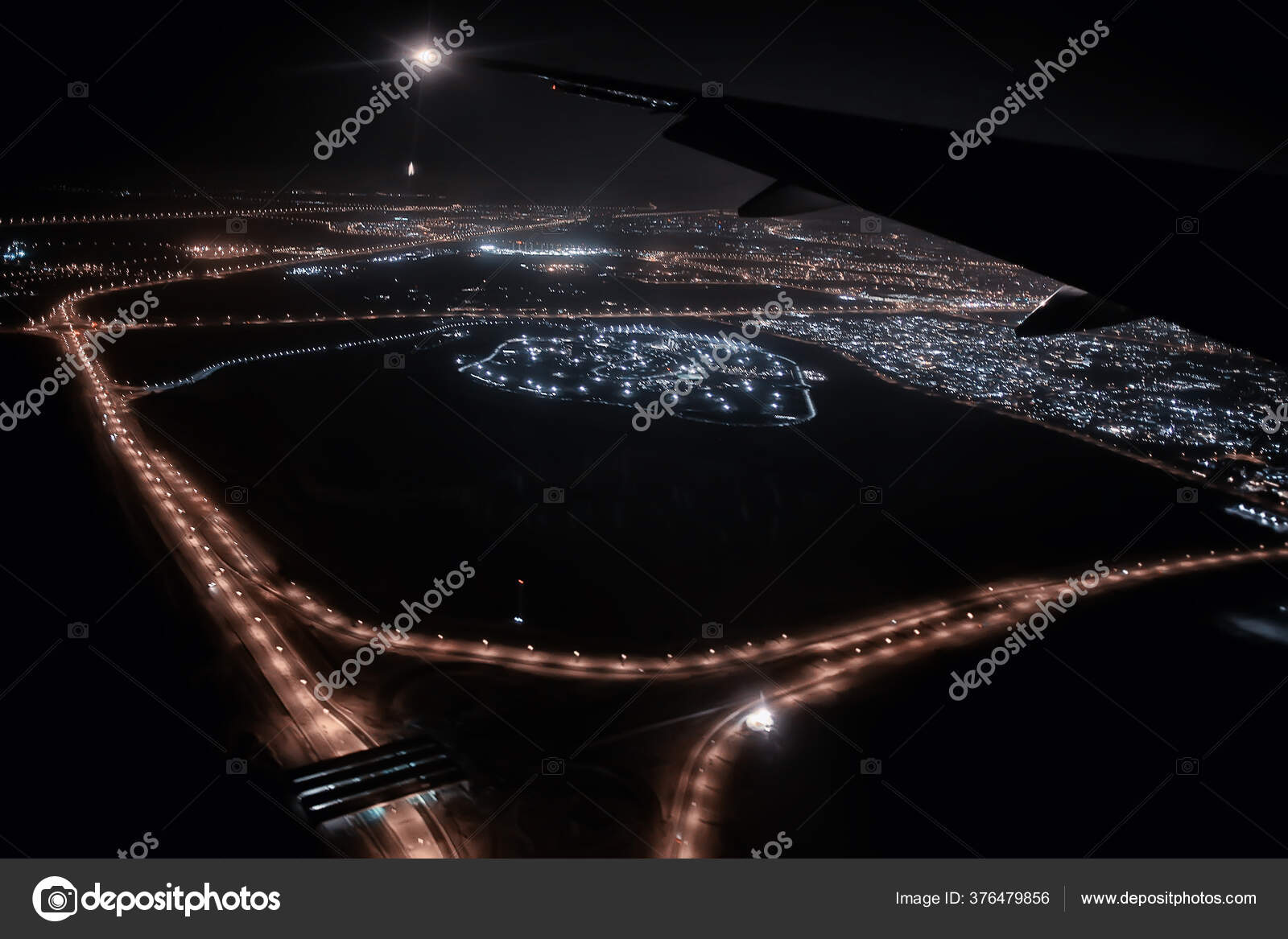 Night View Plane Night City Lights View Flight Trip — Stock Photo ...