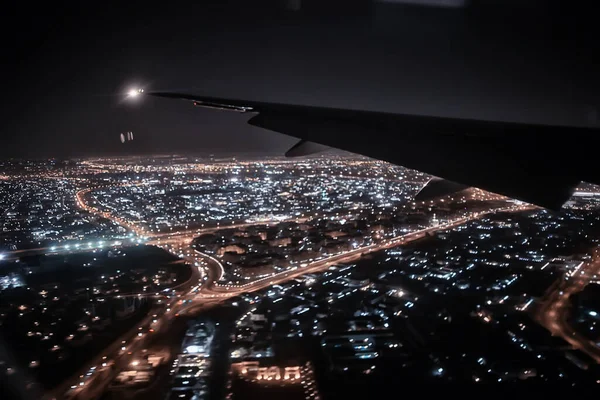 View From Airplane Window At Night