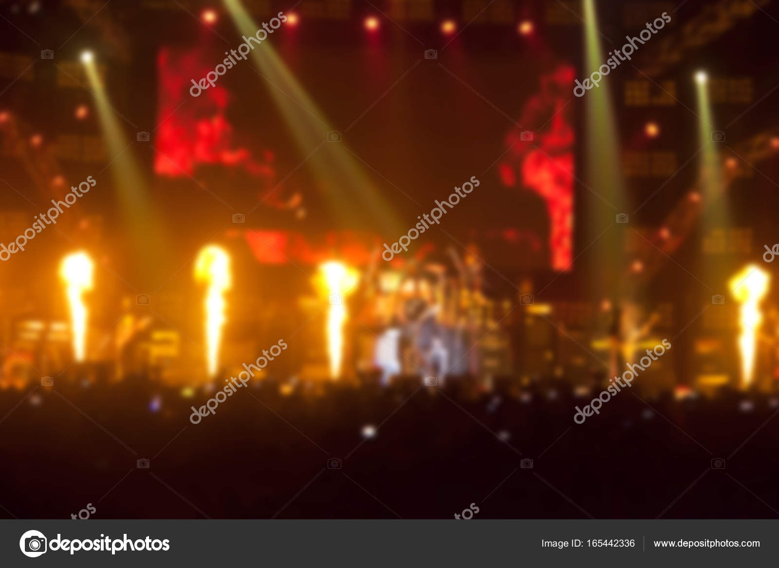 Blurry image background of musicians rock in big rock concert. Stock ...
