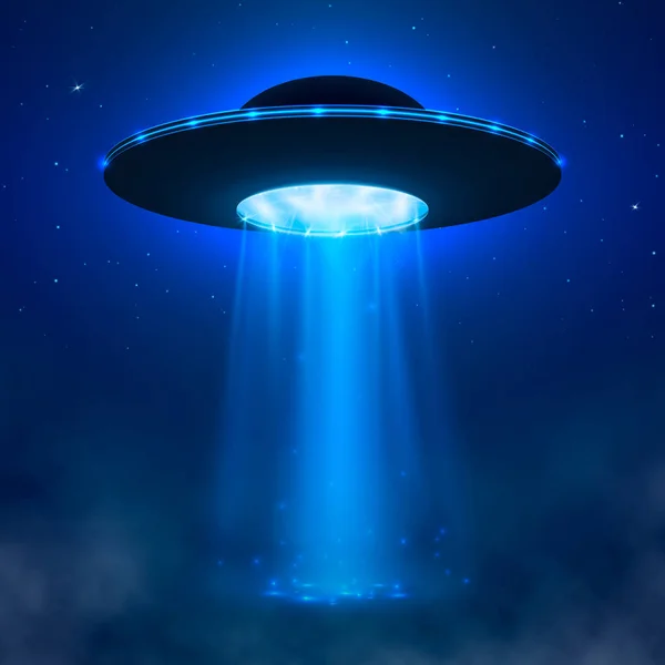 UFO. Alien spacecraft with light beam and fog. UFO Vector Illustration ...