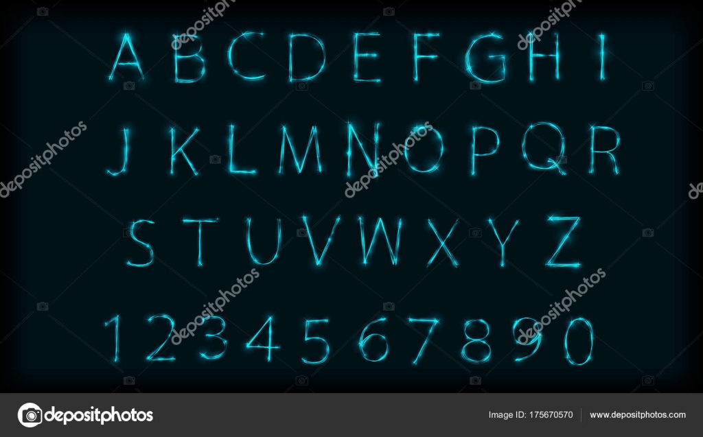 Neon abc letters symbol typeset. Design Roman alphabet and numbers with ...