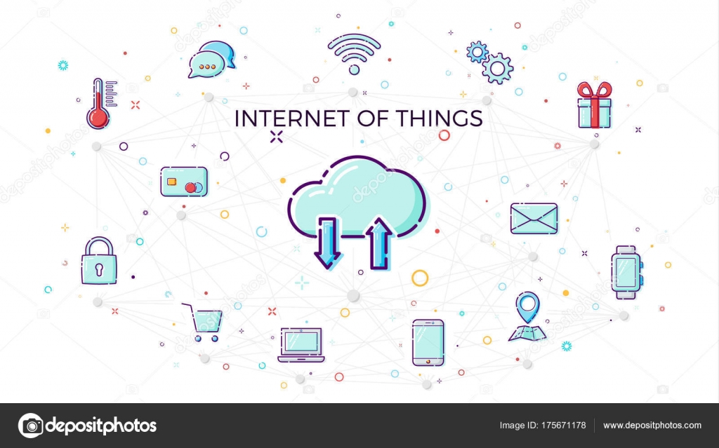 Concept Internet of things. Cloud network concept for connected smart devices. Vector ...