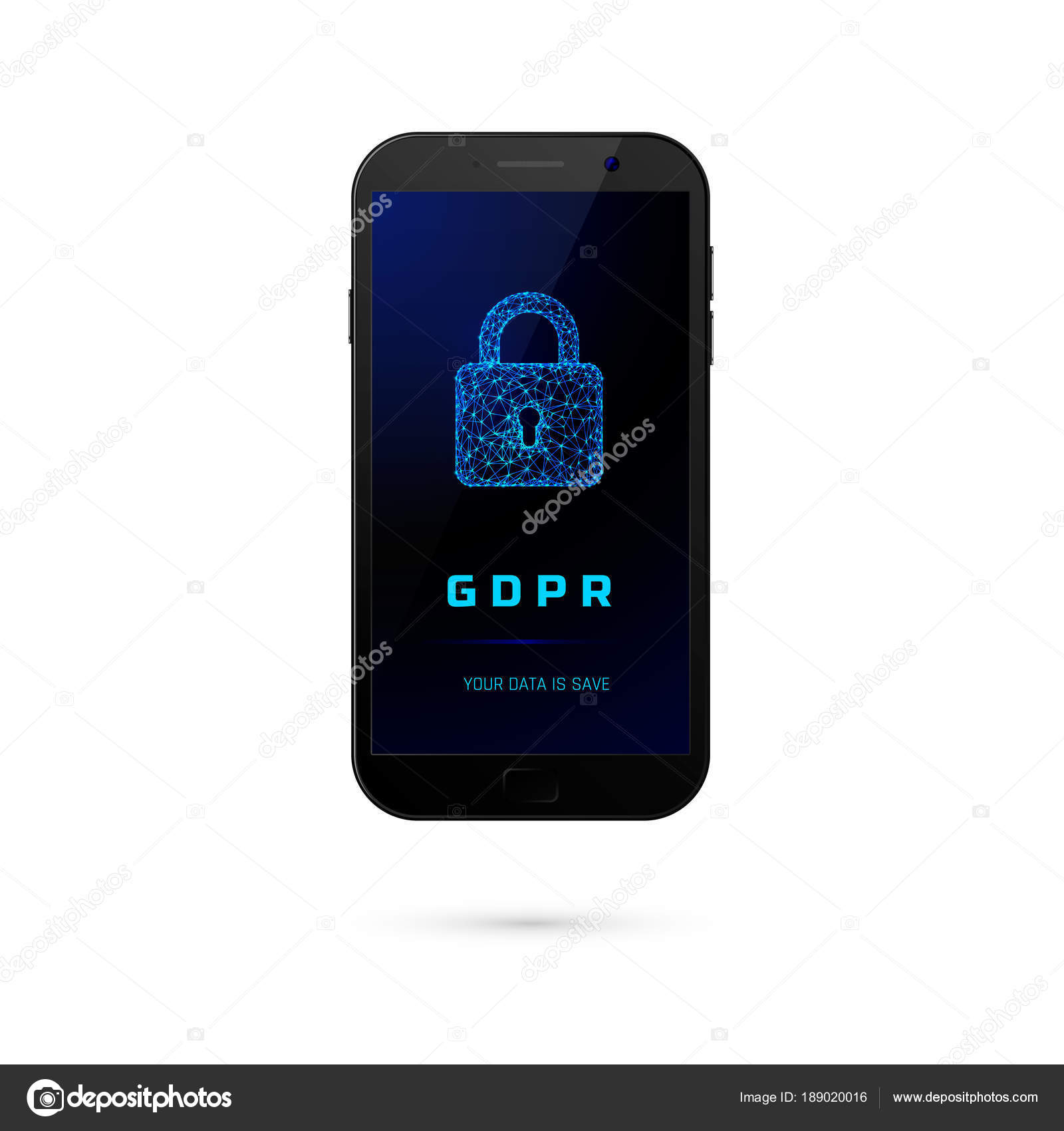 GDPR - General Data Protection Security. Phone with padlock on screen ...