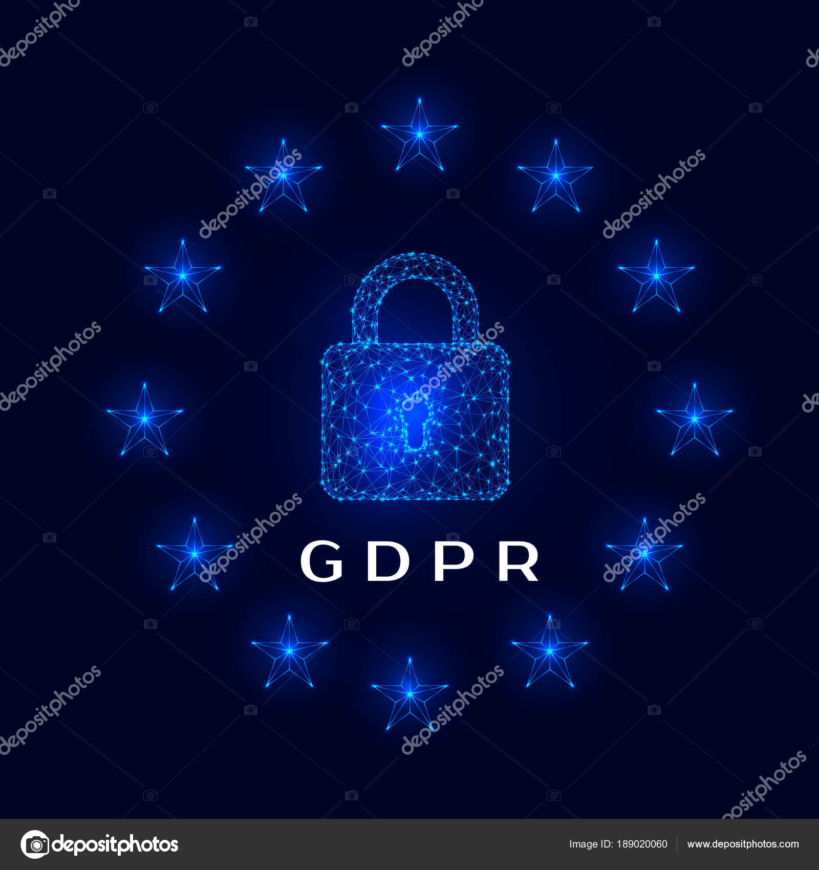 General Data Protection Regulation (GDPR) padlock and stars on dark ...