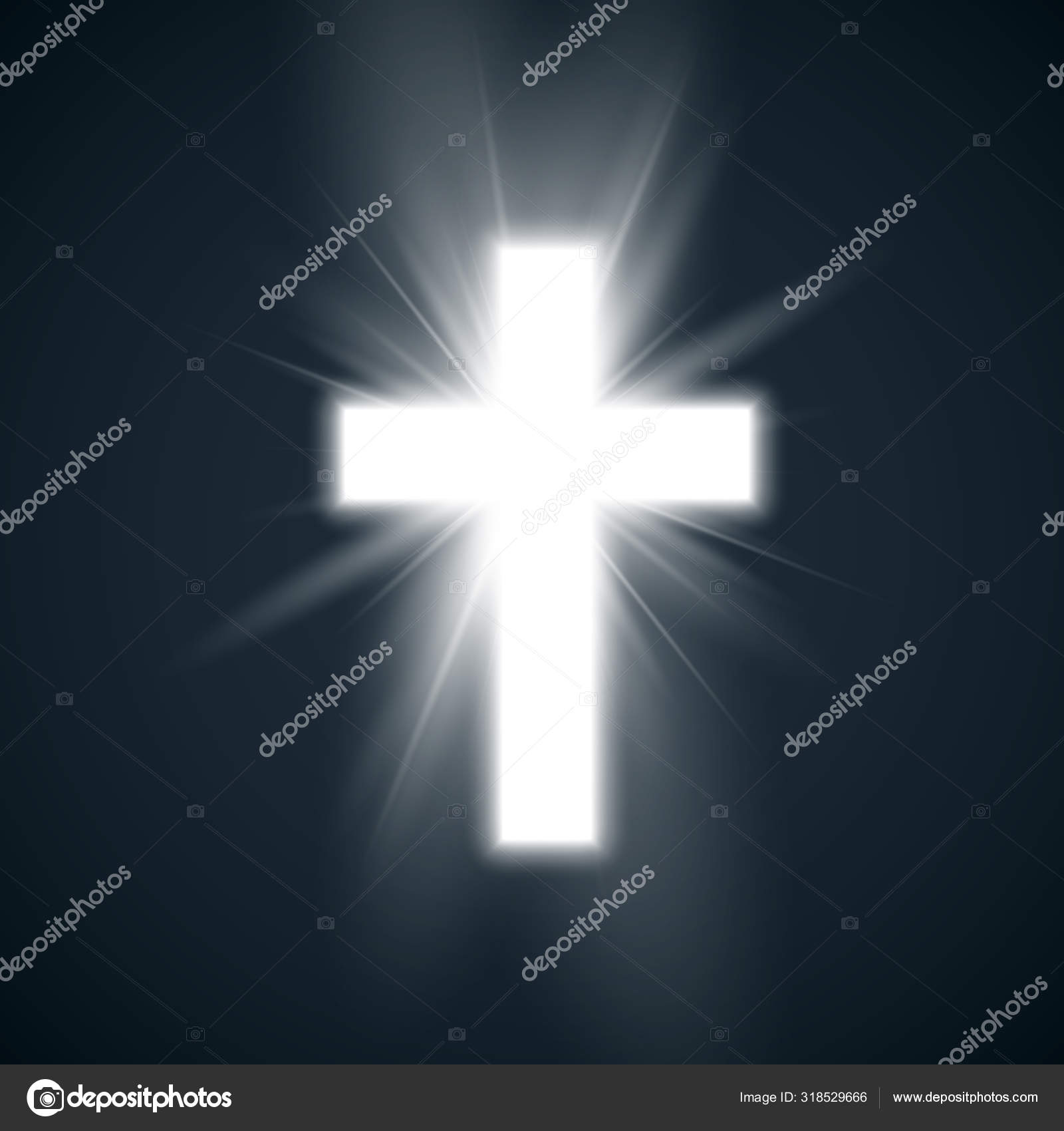 White Cross with glow symbol of christianity. Holy cross on dark ...