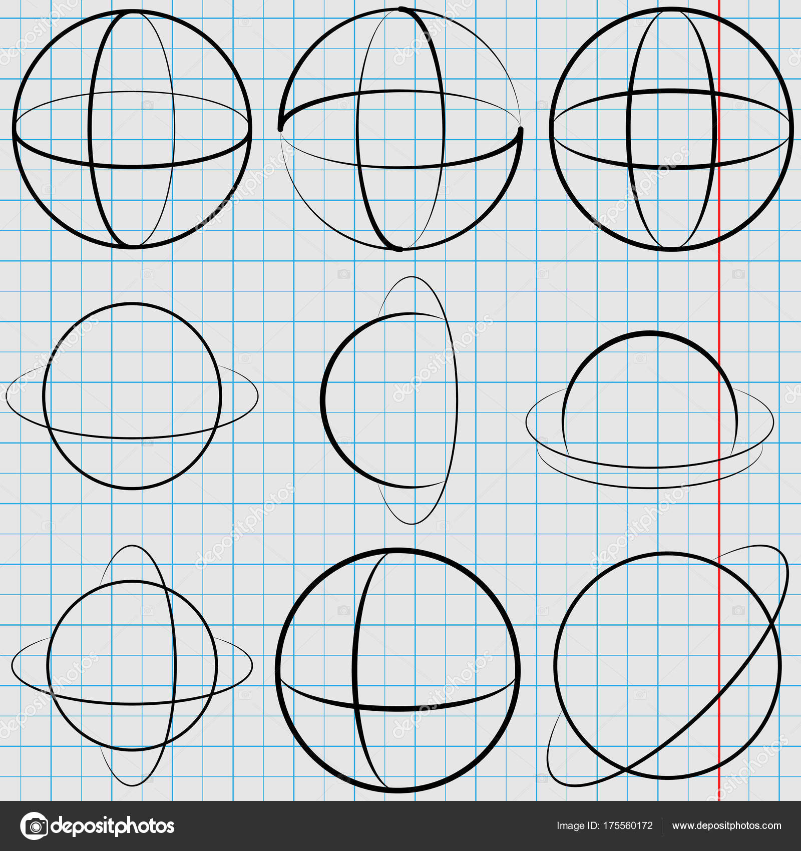 Geometric oval shapes in the form of a globe, flat design on a retro ...