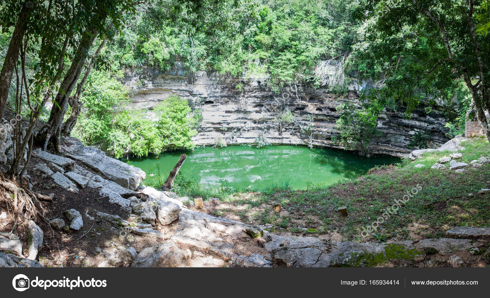 Panoramic View Sacred Cenote Chichen Itza Yucatan Mexico Stock Photo by ...