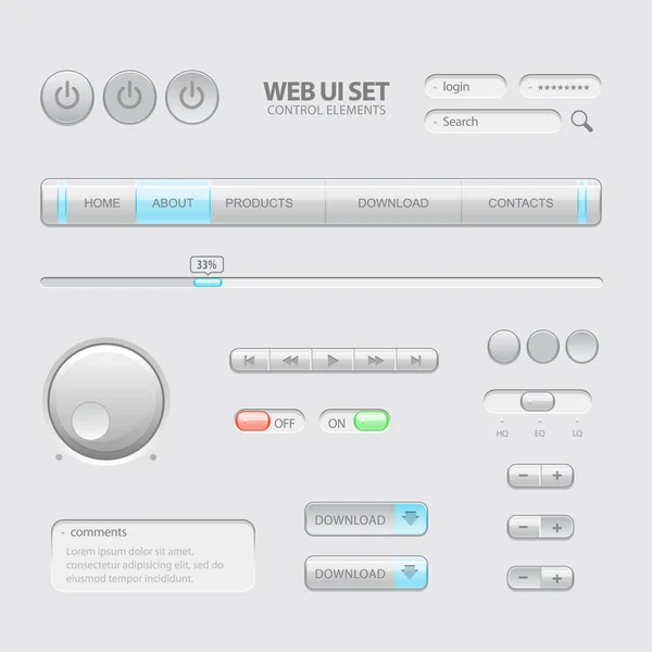 Light Gray UI Controls Web Elements 2: Buttons, Comments, Sliders ...