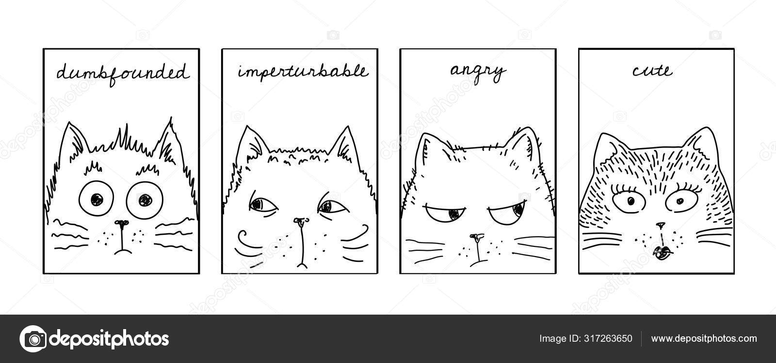 Image vectorielle Chat mignon et ses émotions. croquis vectoriel sur un ...