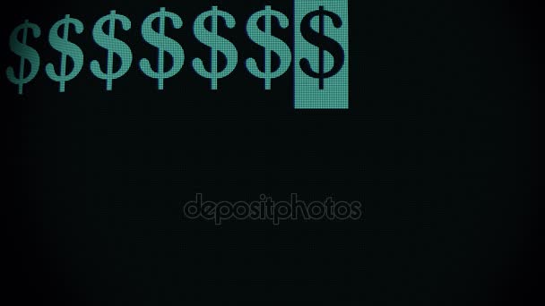 Green dollar sign fast typing on old curved led lcd display animation ...