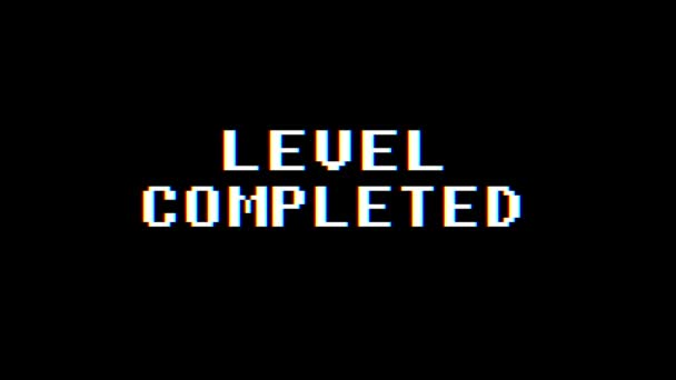 Retro videogame LEVEL COMPLETED text on computer old tv glitch ...