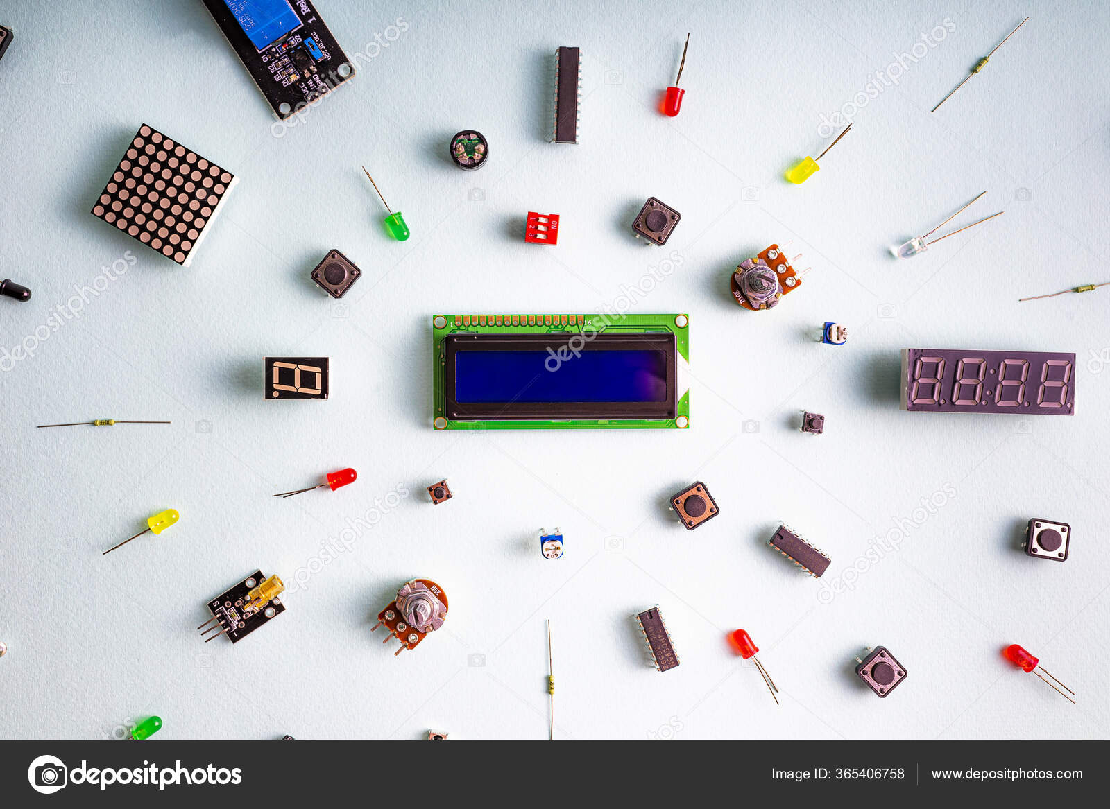 Micro Electronics Arduino Diy Components Light Background Top View Copy ...