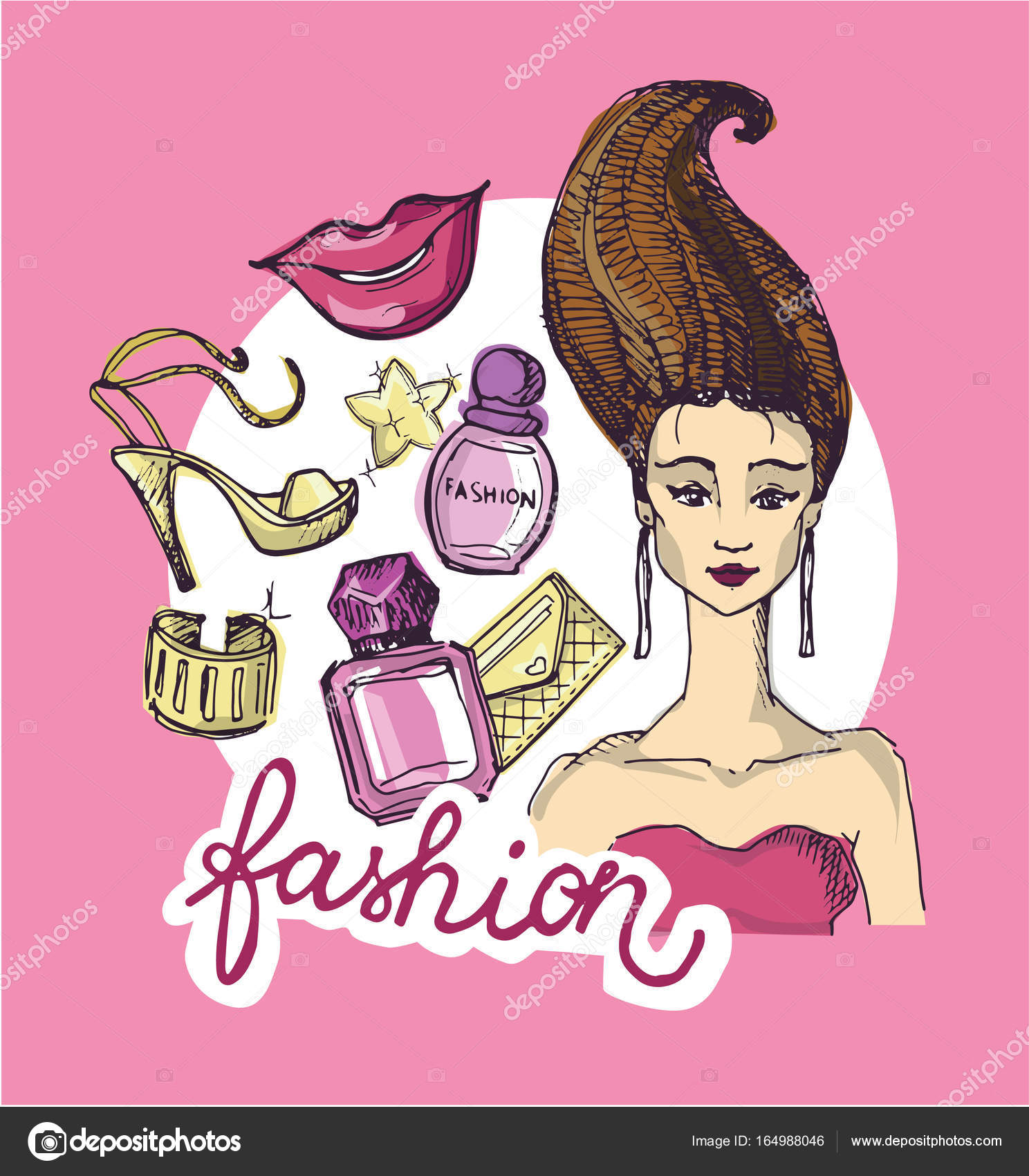 Big Vector Fashion Sketch Set Hand Drawn Graphic Lips Perfume