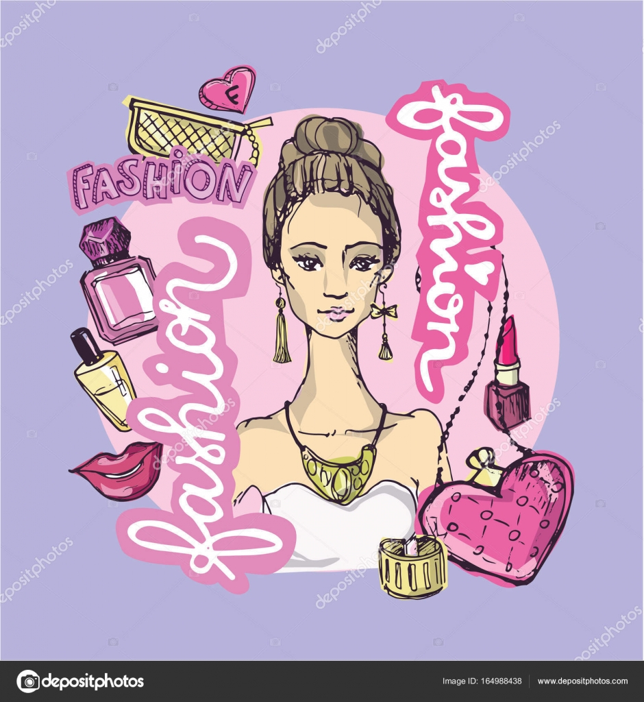 Big Vector Fashion Sketch Set Hand Drawn Graphic Lips Perfume