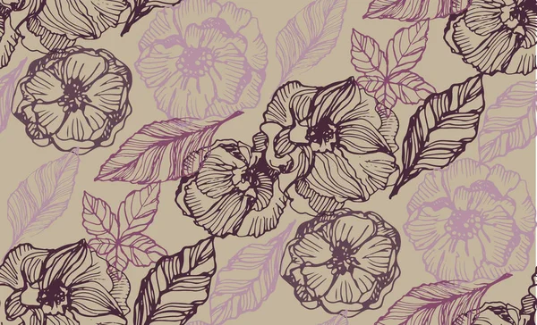 Flower set: highly detailed hand drawn flowers and leaves. Summer ...