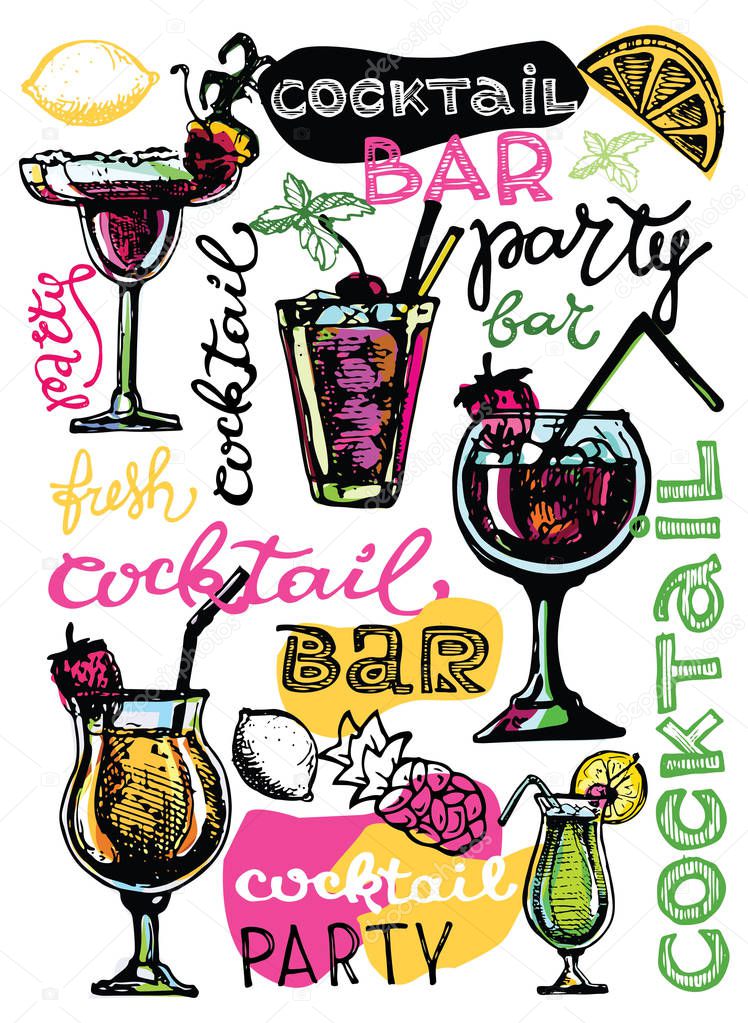 Conjunto de cócteles. Elementos para el diseño gráfico de los bares de ...