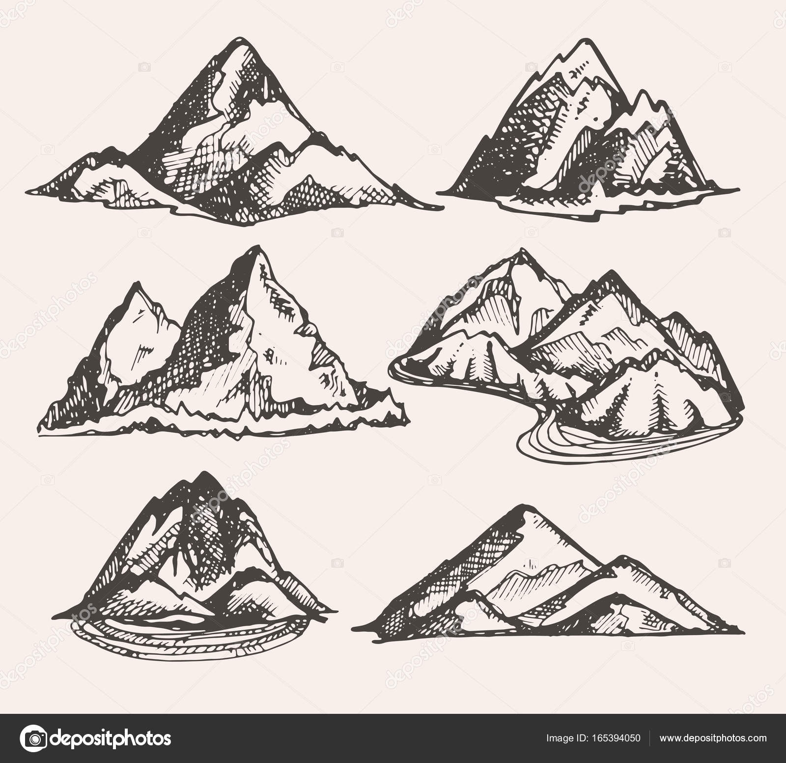 Hand drawn doodle landscape with mountains. Panorama design. Stock ...