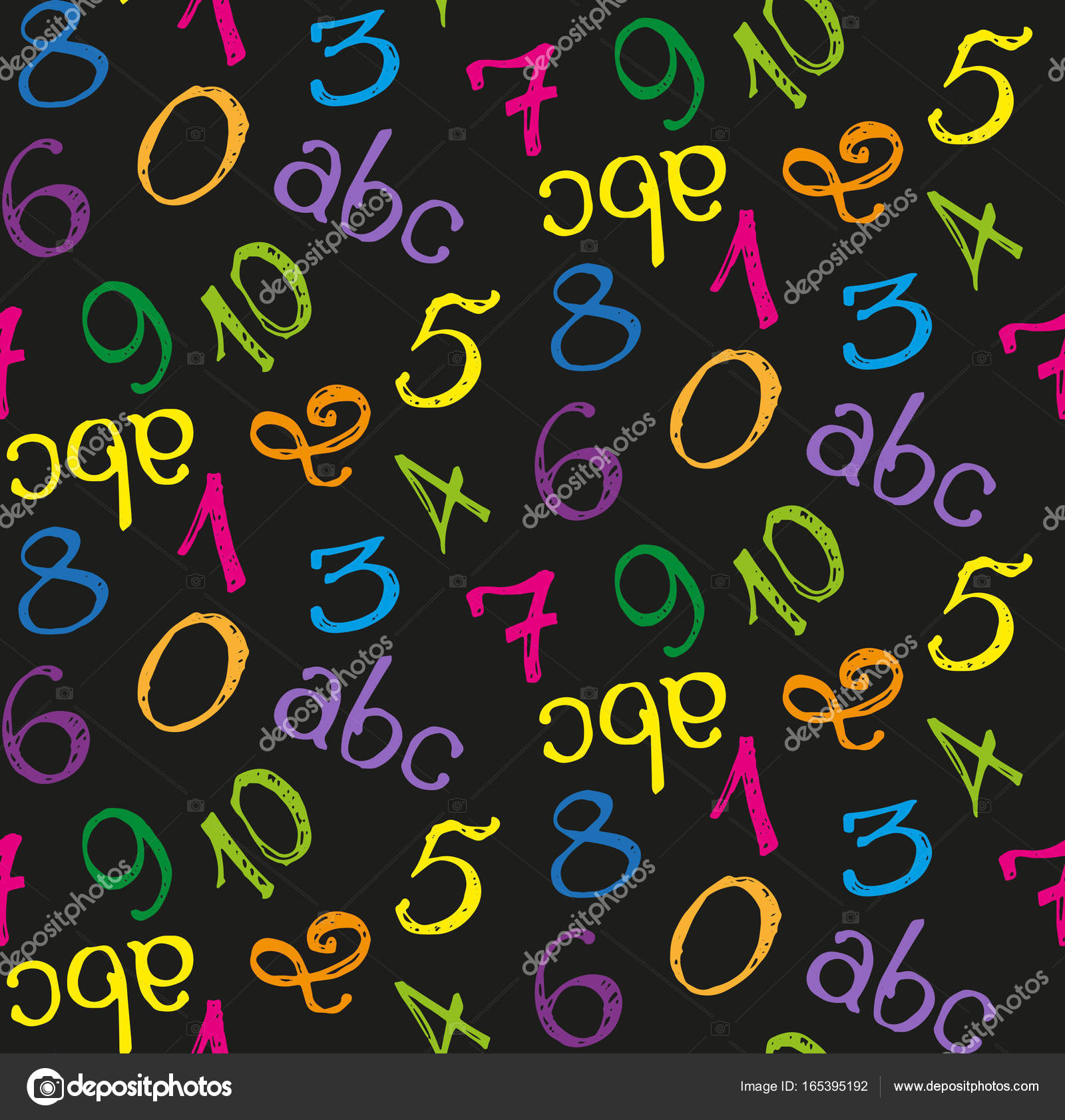 Hand drawn vector seamless pattern with numbers and letters. Vector ...
