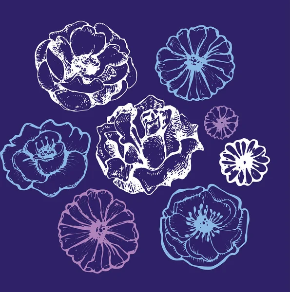 Flower set: highly detailed hand drawn flowers and leaves. Summer ...