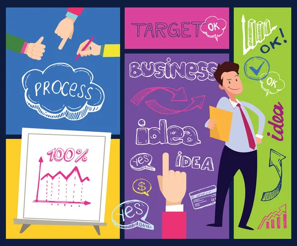 Manager cartoon character. Concept of teamwork analyzing project on ...