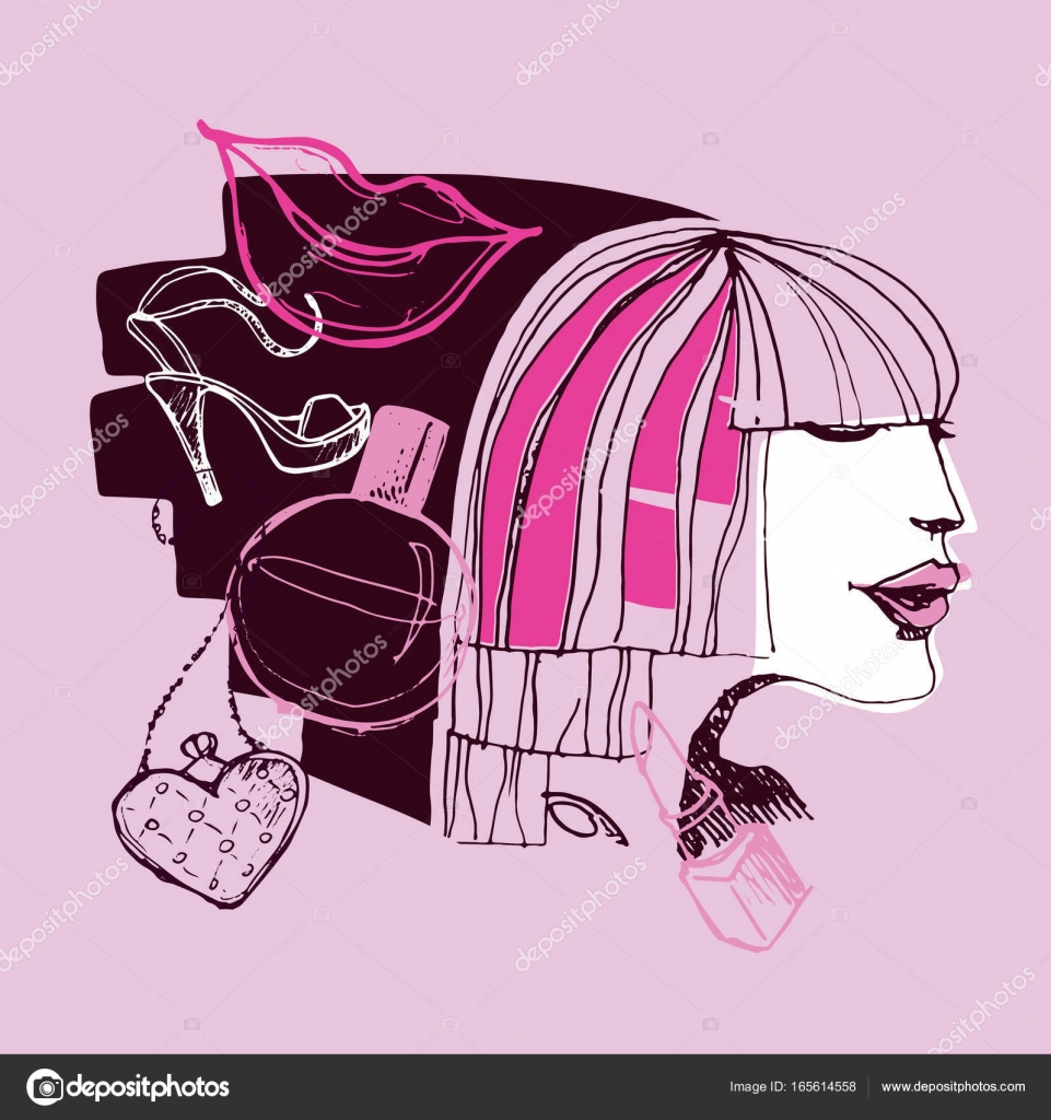 Printbig Vector Fashion Sketch Set Hand Drawn Graphic Lips Perfume