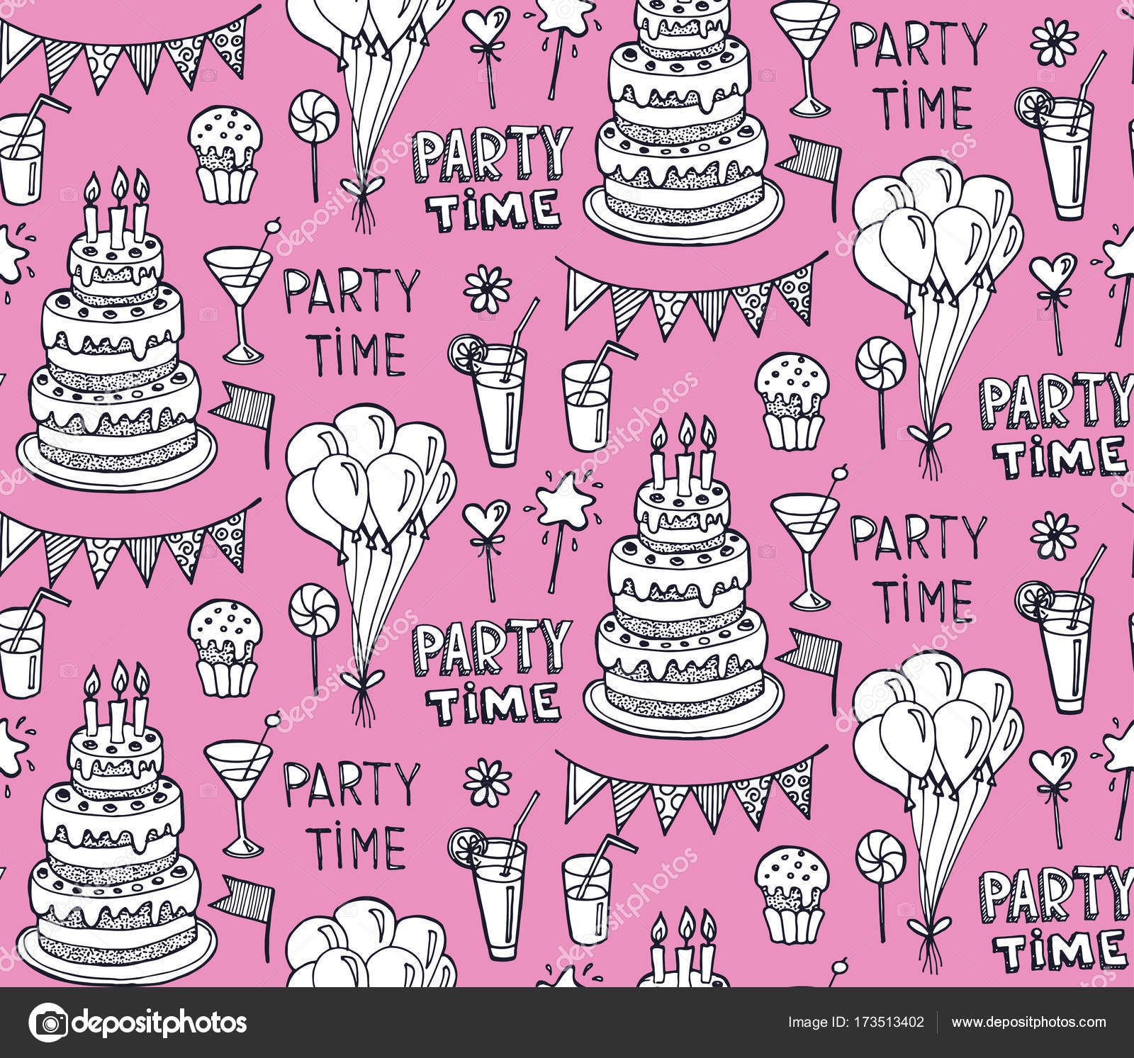 Hand drawn doodle party time set Stock Illustration by ©jane55 #173513402