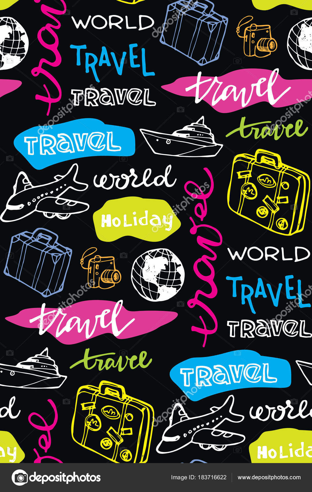 Hand Drawn Doodle Travel Pattern Stock Vector by ©jane55 183716622