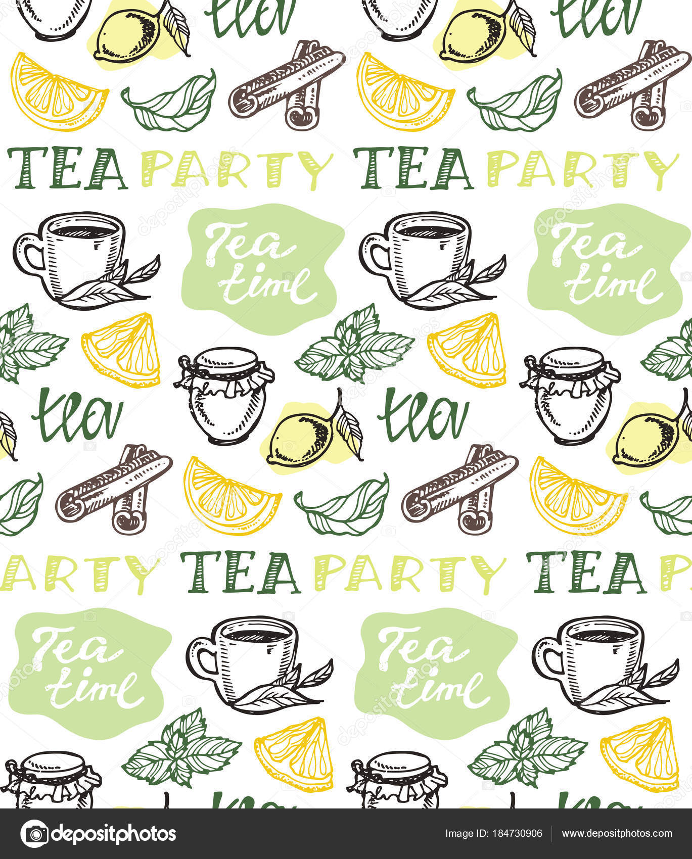 Hand Drawn Doodle Tea Pattern Stock Illustration by ©jane55 #184730906
