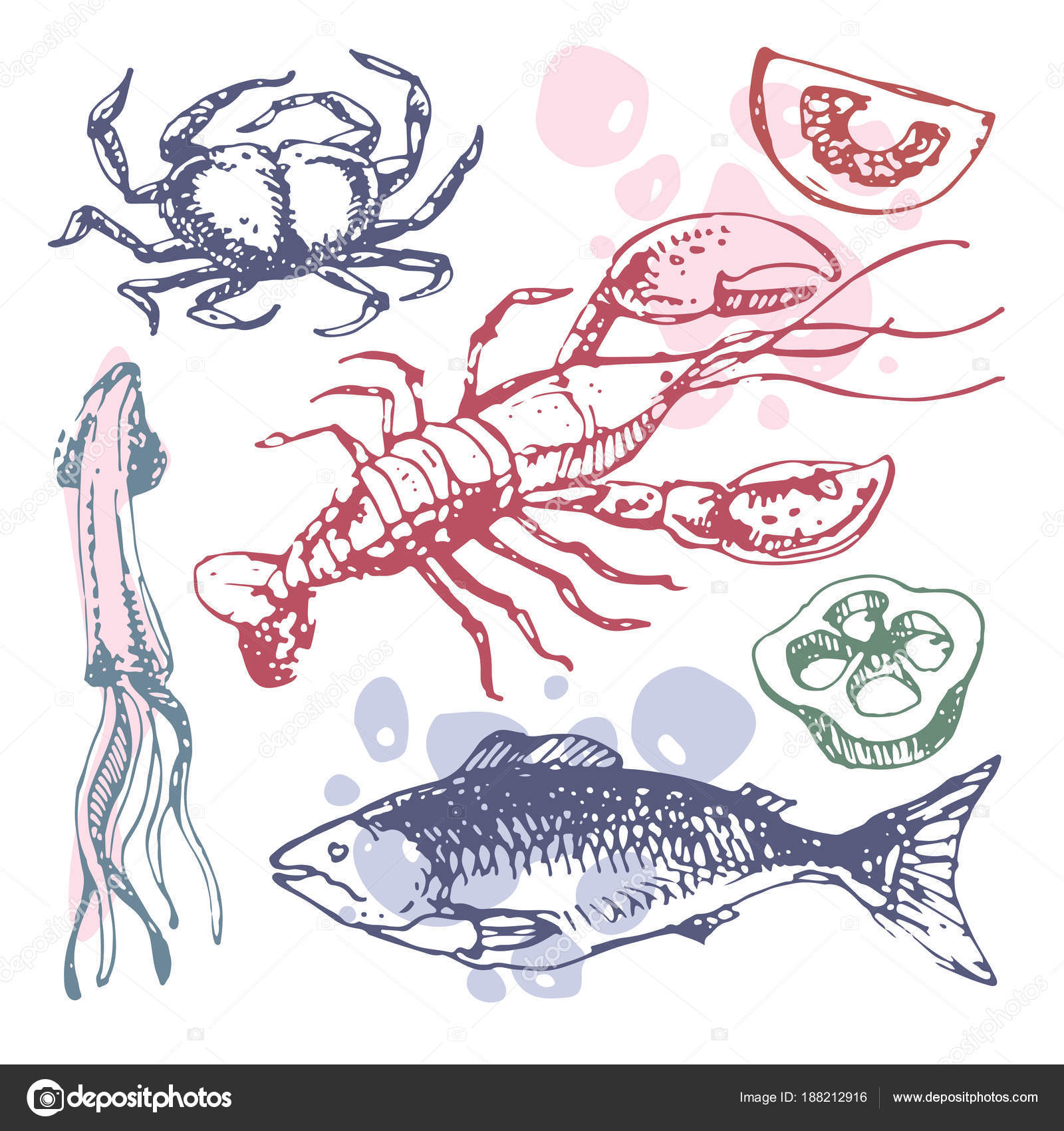 Hand Drawn Doodle Sea Food Set Stock Vector Image by ©jane55 #188212916