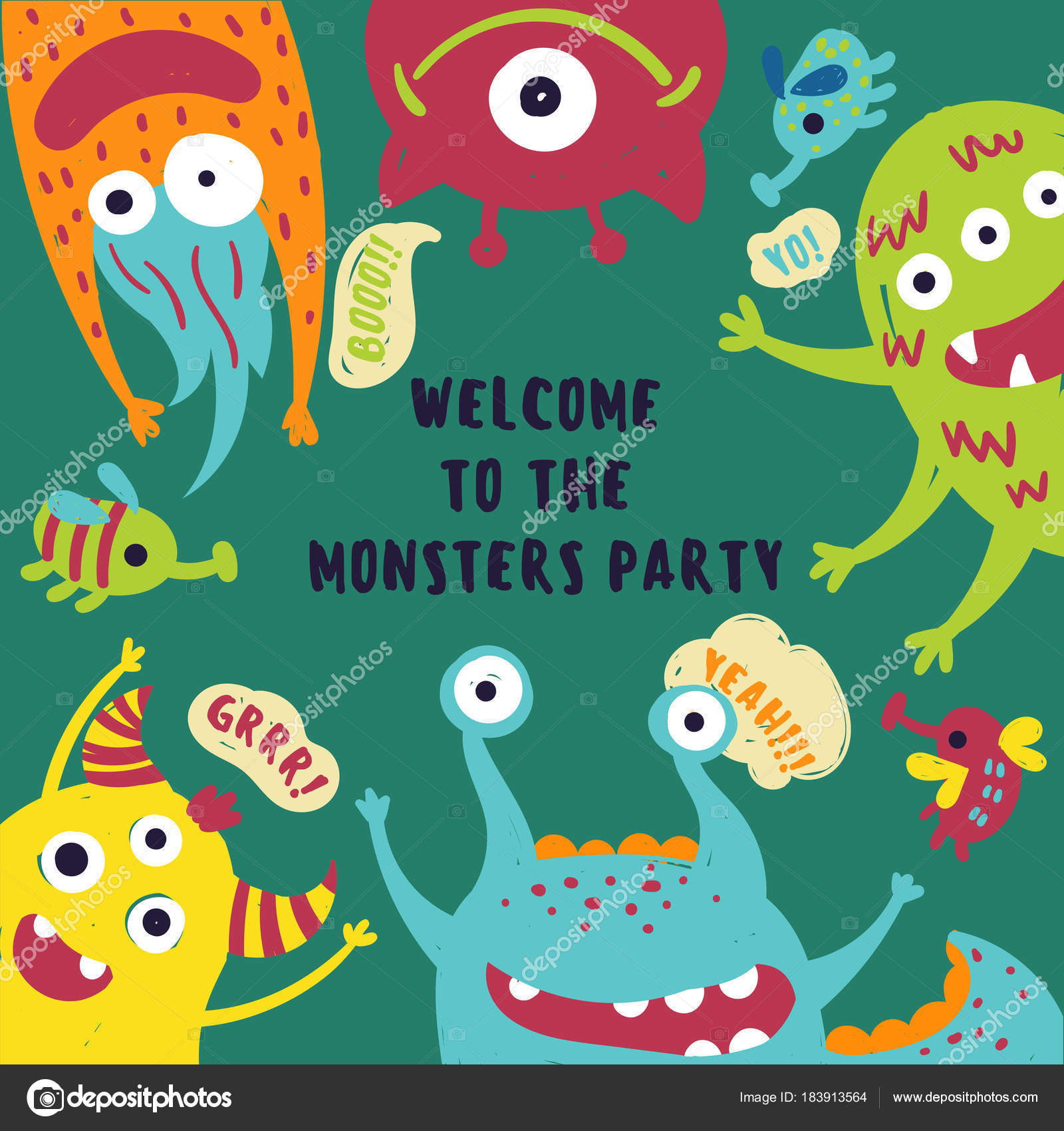 Welcome to the monster party card. Invitation Stock Vector Image by ...