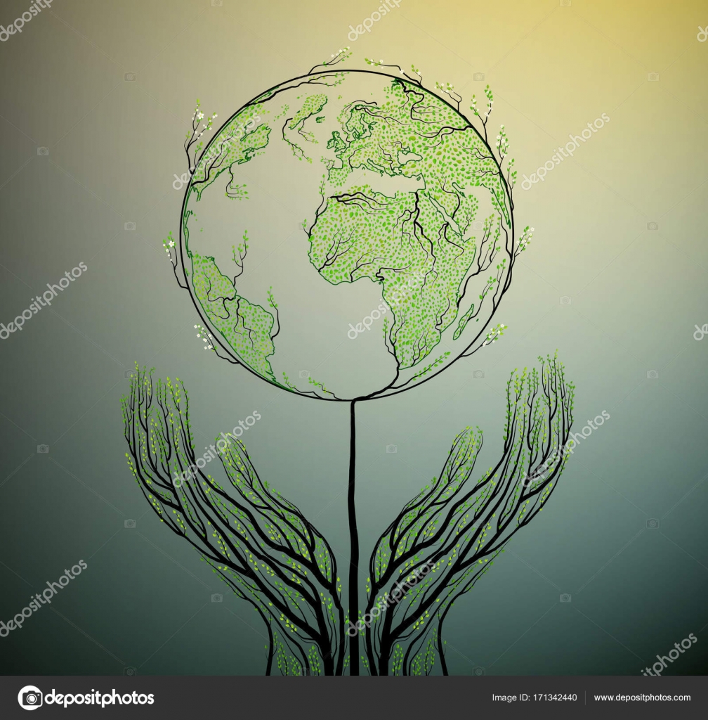 Earth planet map created from the leaves and looks like spring tree ...