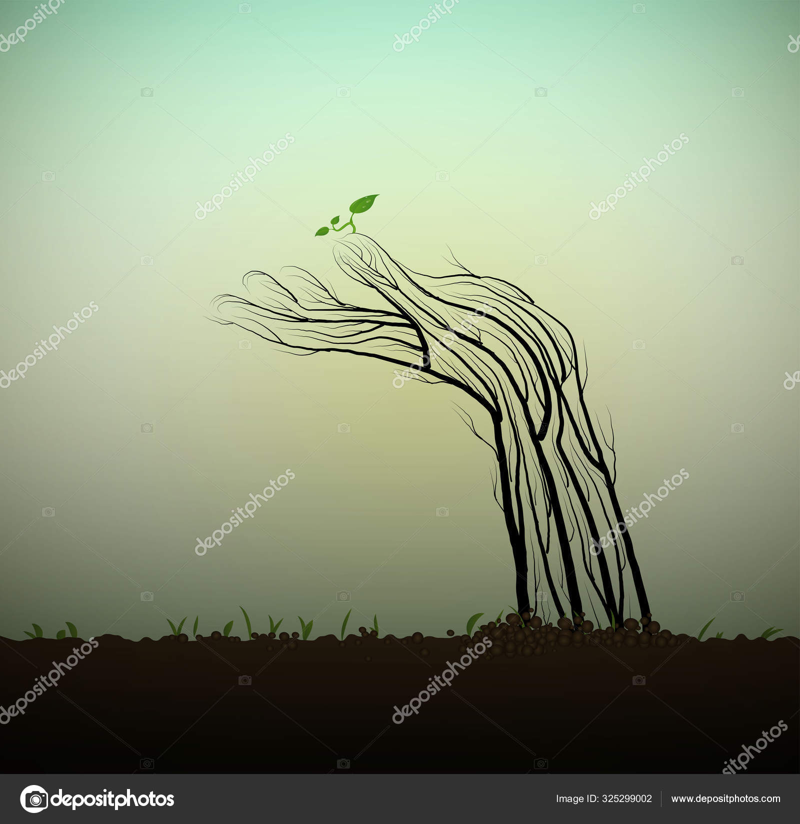 Human hand looks like tree with on soil and stretching the sprout to ...