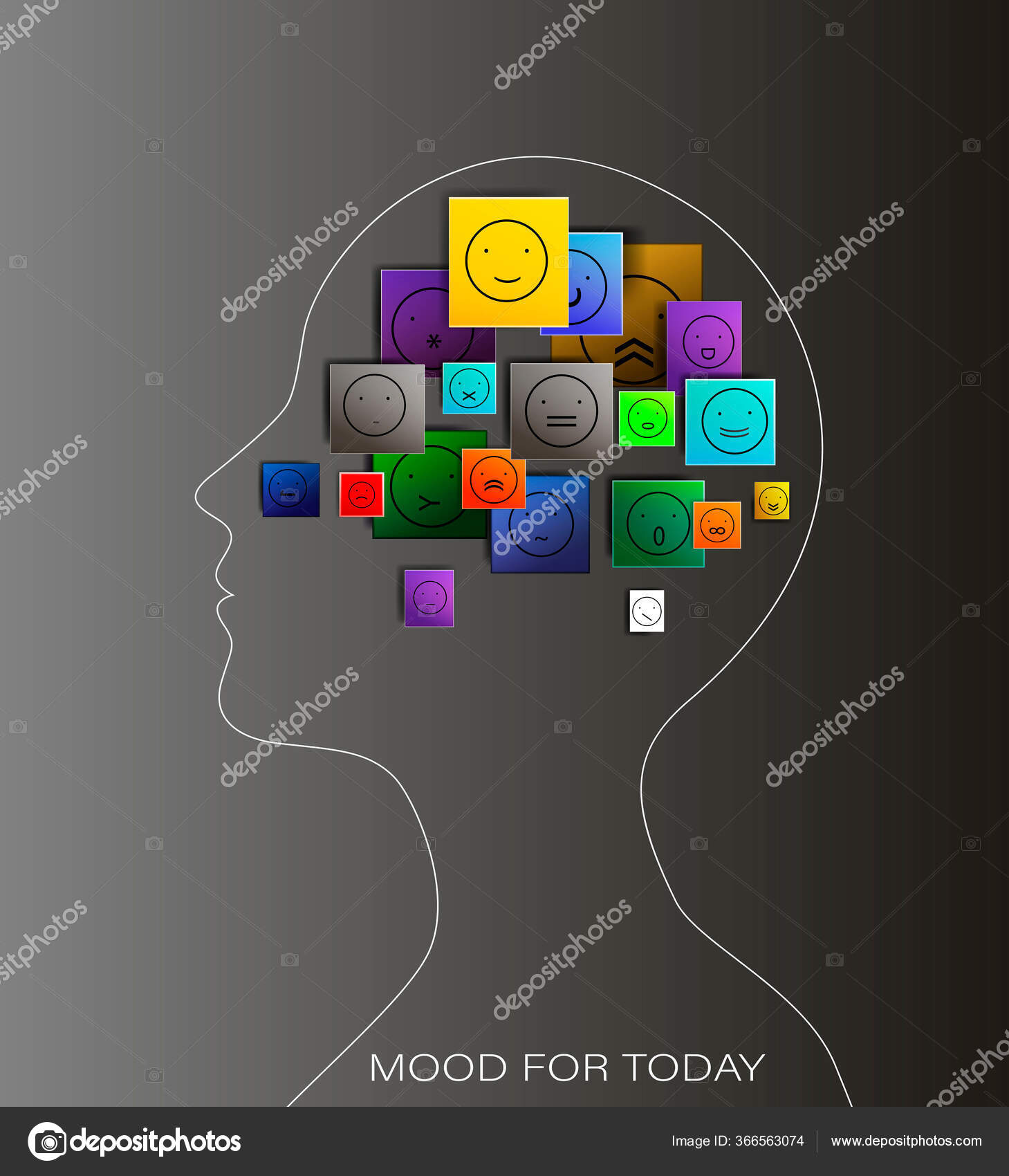 Mood concept, digital mood concept, different face icons create a brain ...