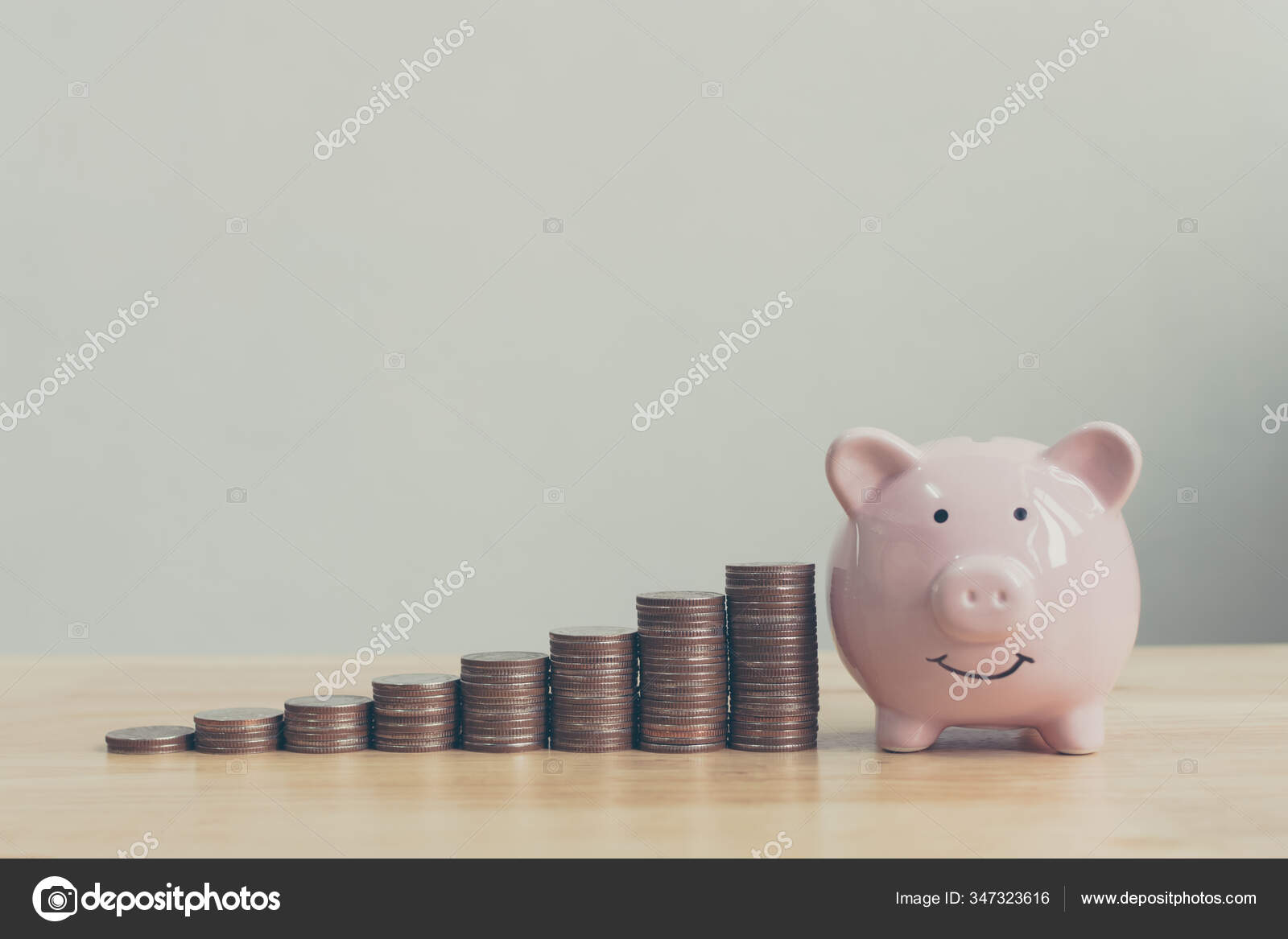 Piggy Bank Pink Colour Money Stack Step Growing Growth Saving — Stock ...