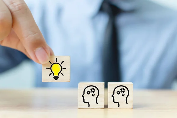 Concept Creative Idea Innovation Hand Choose Wooden Cube Block Head Stock Photo by ©marchmeena ...