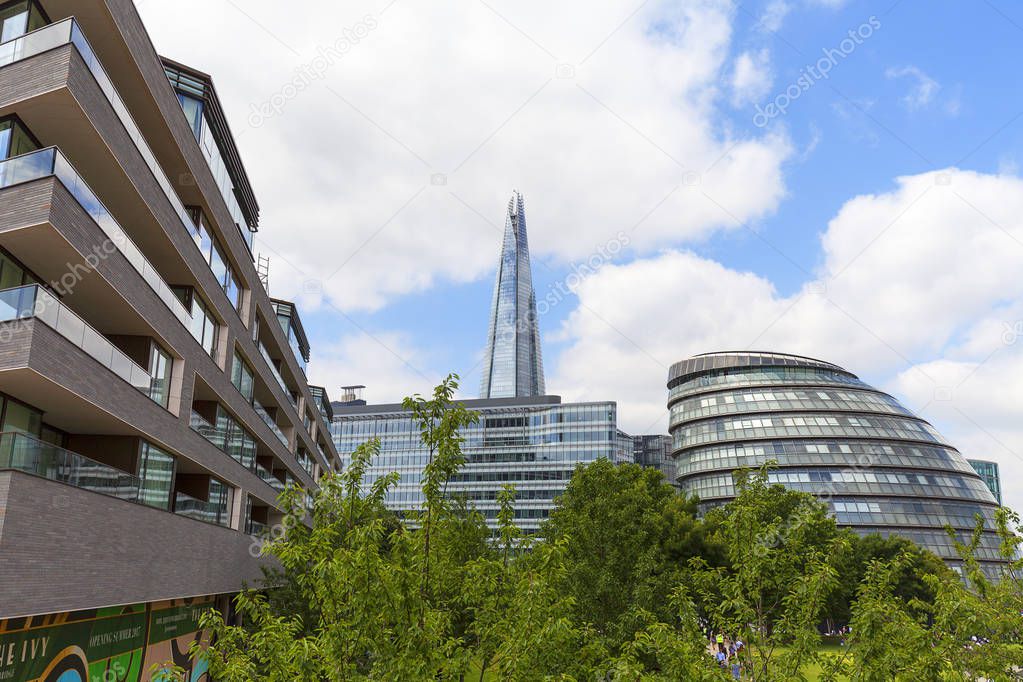 Modern office buildings in London, Shard,City Hall, London, United ...