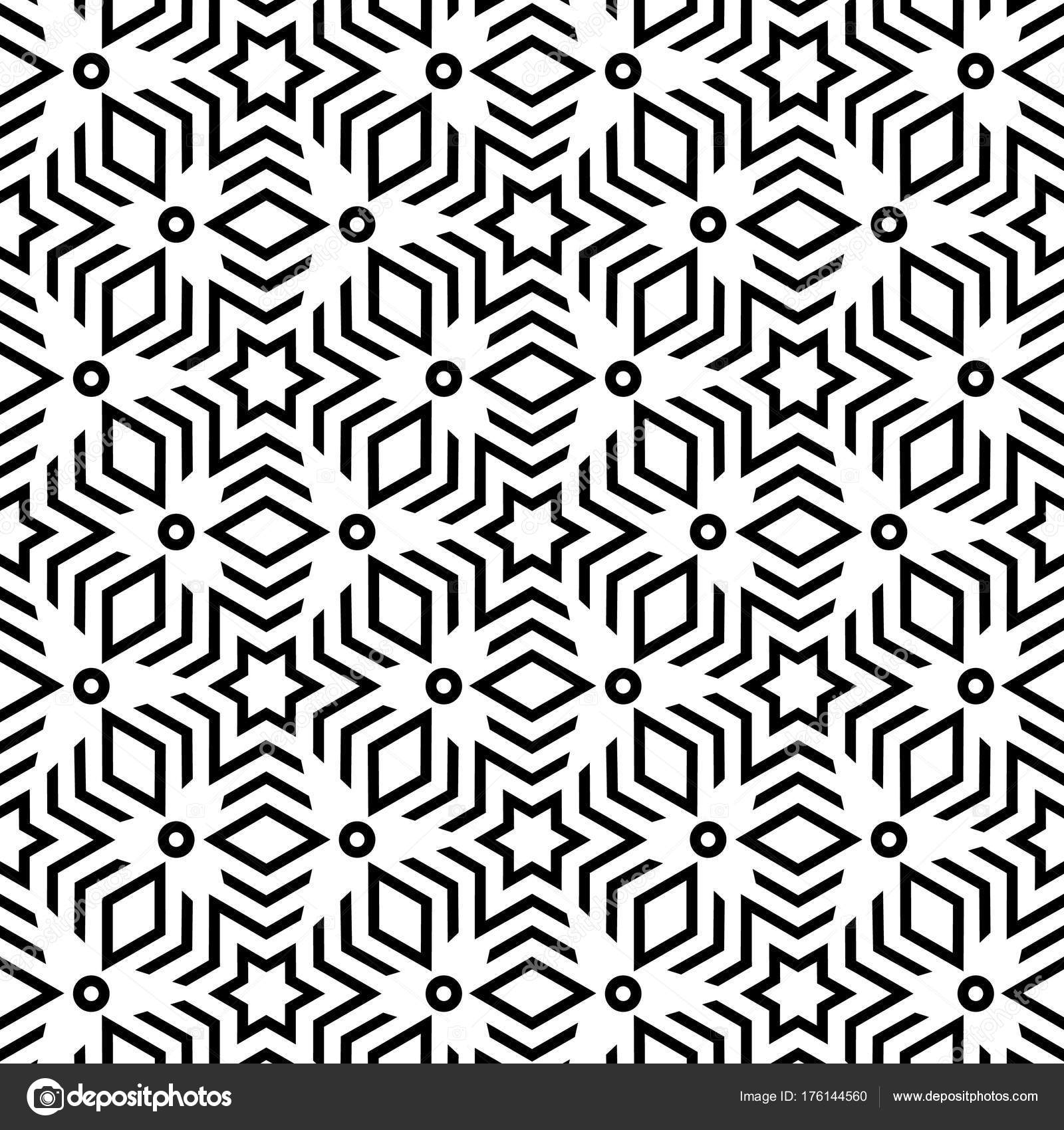 Black White Linear Christmas Pattern Geometrical Ornament Stars Stock ...