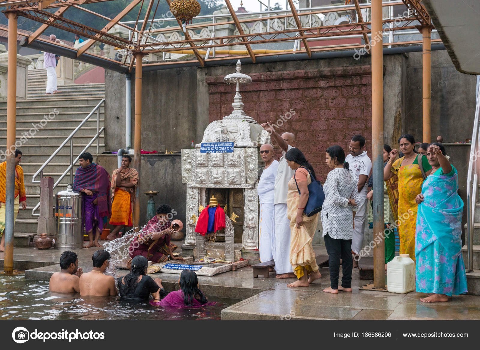 Bathing ritual at Talakaveri, spring of Kaveri River, India. — Stock ...