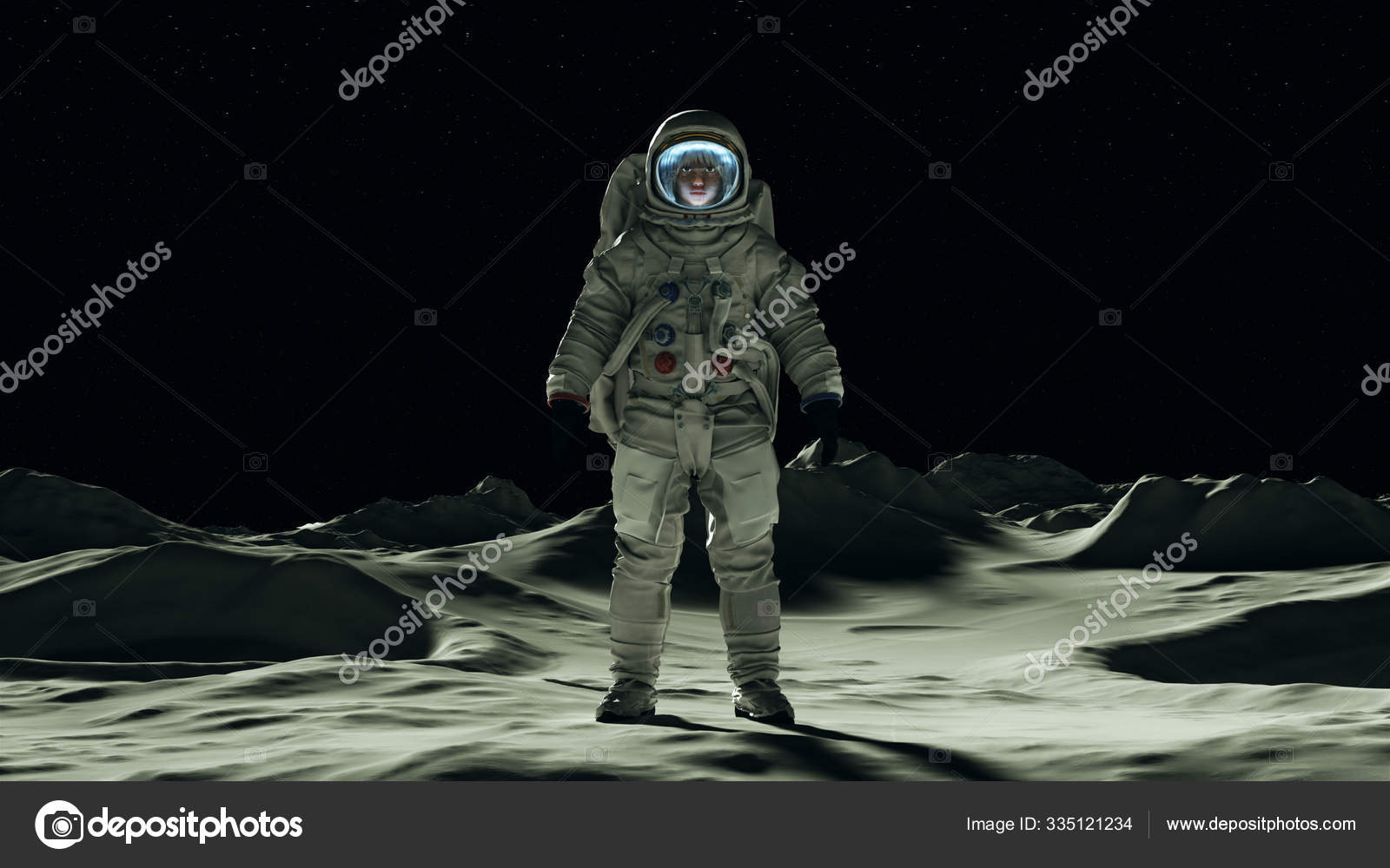 Astronaut Man Moon Space Suit Standing Clear Visor Moonscape Front ...