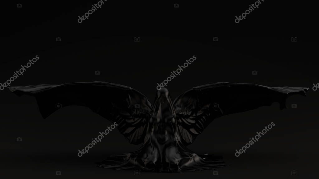 Espíritu malo negro con alas sentadas inclinadas hacia atrás cubiertas ...