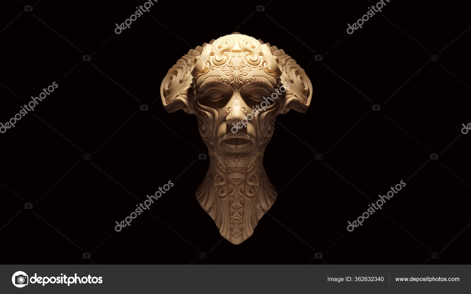 Demonic Queen White Cream Bone Color Bust Illustration Render Stock ...