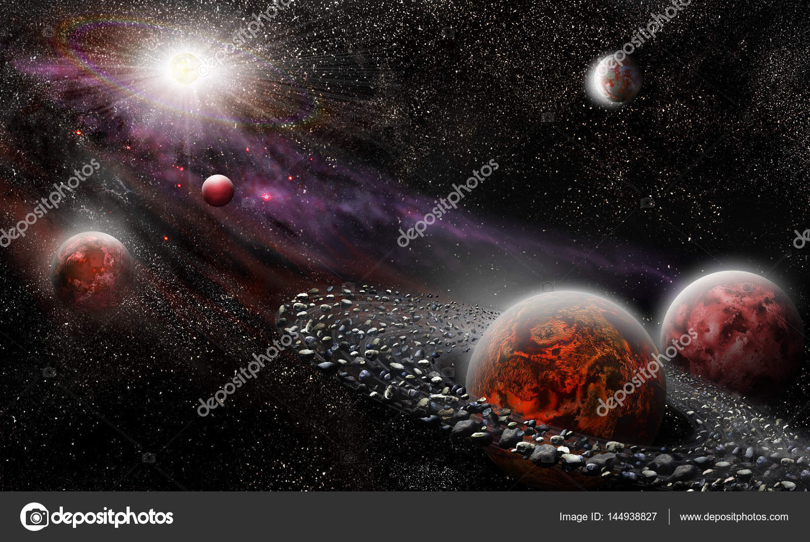 Planet with ring of asteroids in space Stock Photo by ©draco-zlat 144938827